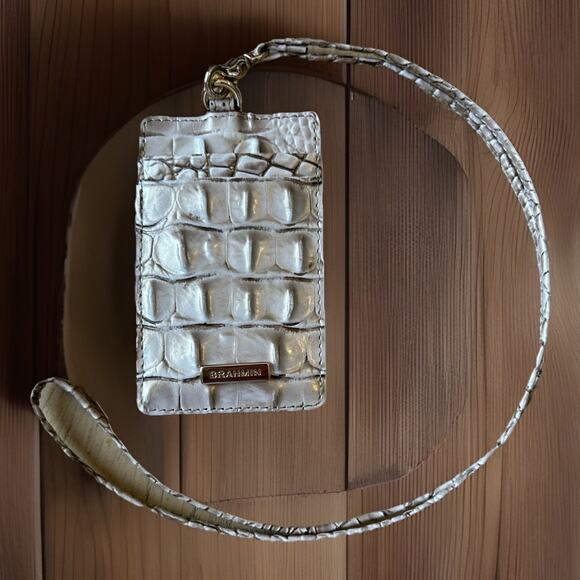 Brahmin | Bags | Brahmin Id Holder Croc Embossed Leather Gold Card ...